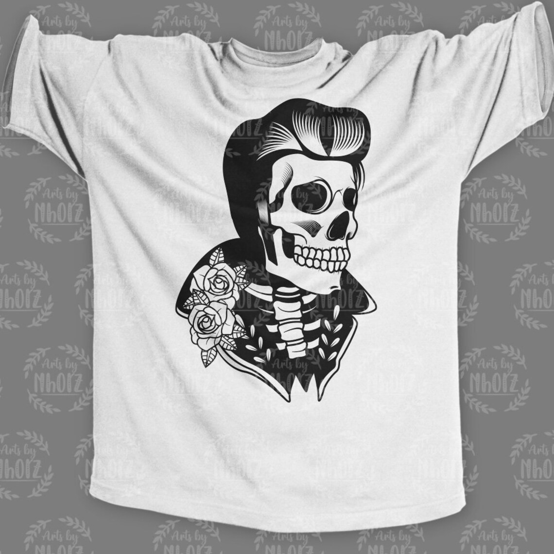 Rockabilly Skull Svg, Floral Man Skull Clipart, Skeleton Dad Gift Idea ...