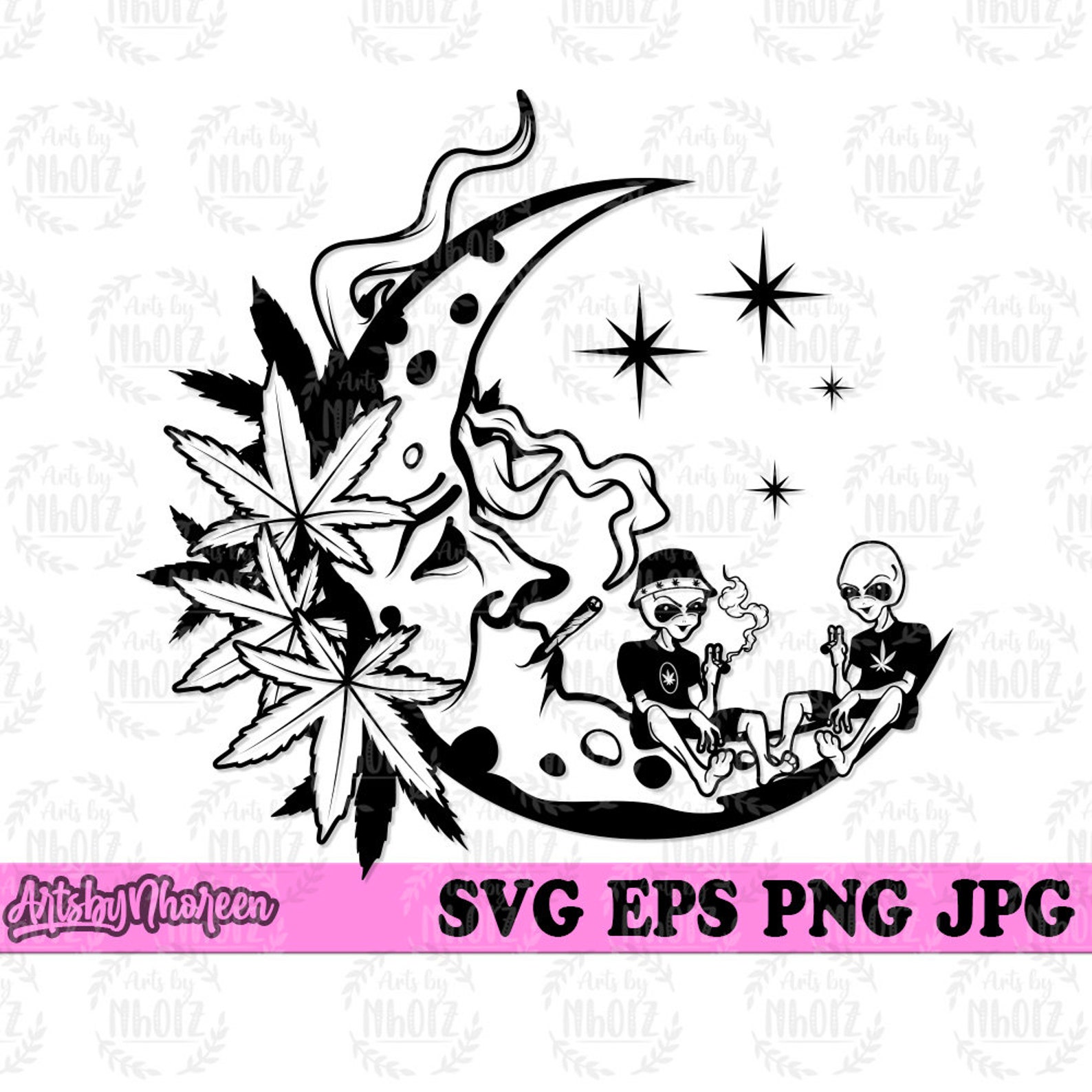 2 Aliens Smoking in Moon Svg Rasta High Alien Clipart High - Etsy