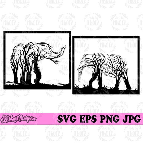 Elephant Tree Branches Svg Twig Wall Art Clipart Animal - Etsy
