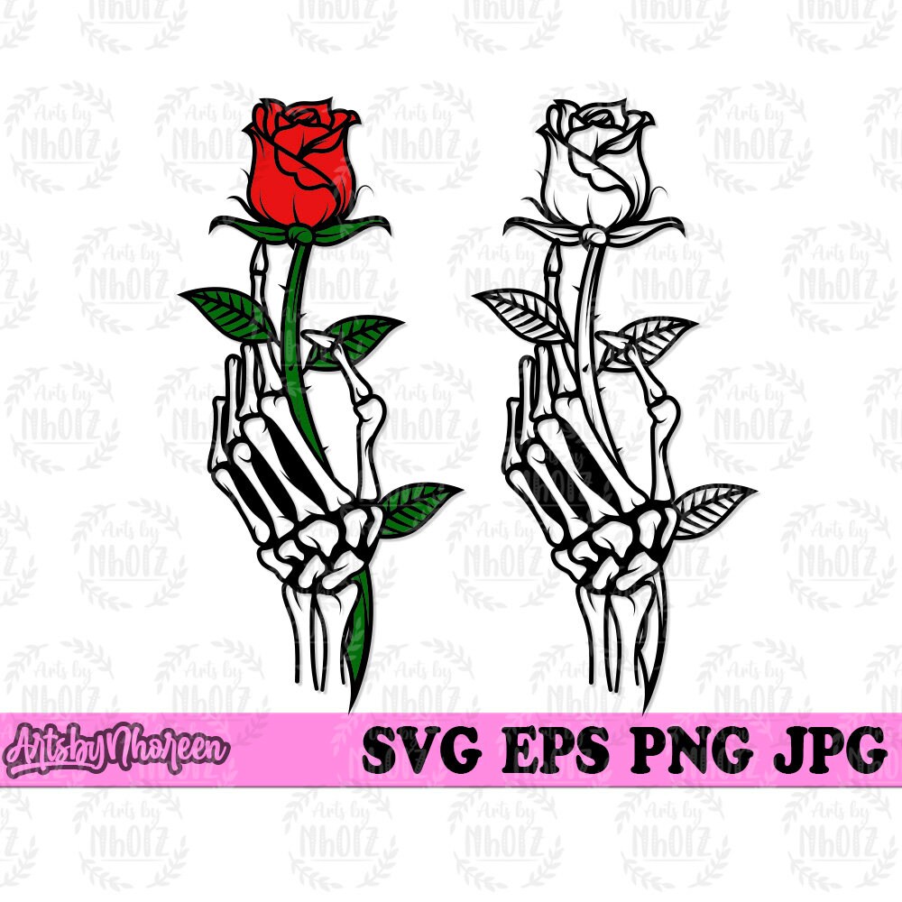Skeleton Hand With Rose Svg Skeletal Hand Clipart Red Rose | Etsy