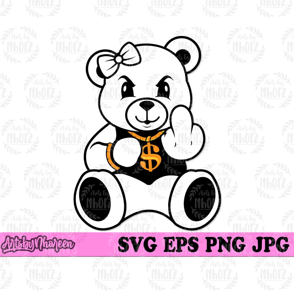 Teddy Girl Gangster Svg Hipster Teddy Clipart Middle Finger - Etsy