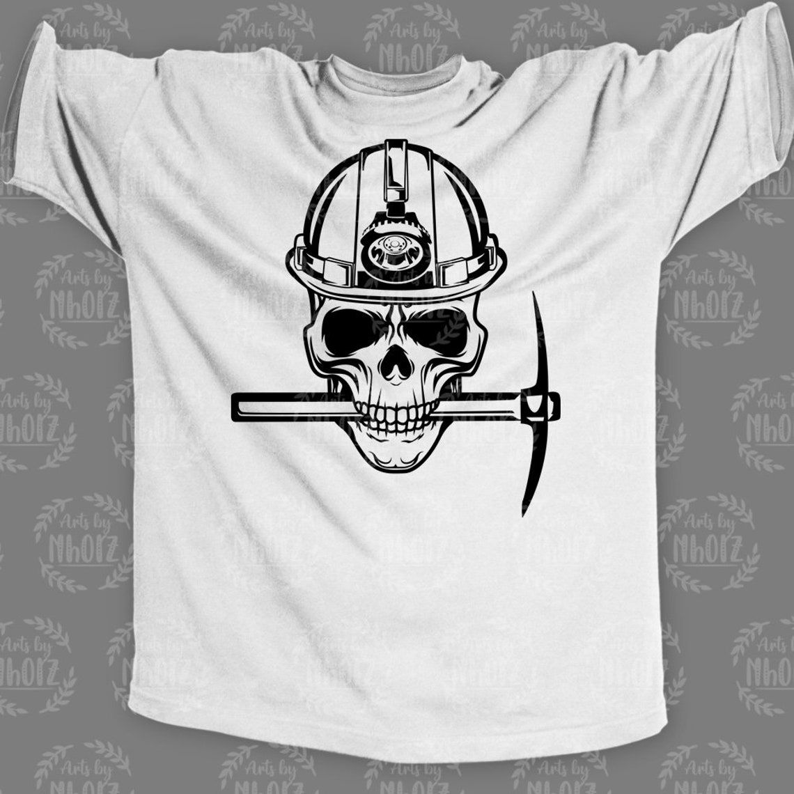 Mining Skull Svg, Gothic Skeletal Head Miner Biting Pick Clipart ...