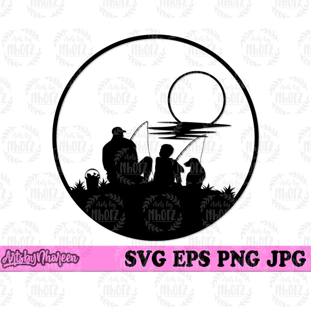 Father and Son Fishing With Dog Svg, Lake View Clipart, Camp Scene Cut ...