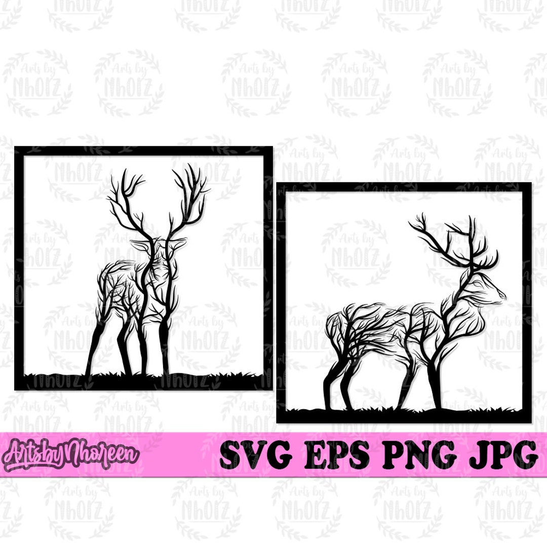 Deer Tree Branches Svg, Twig Wall Art Clipart, Animal Artwork Cut File ...