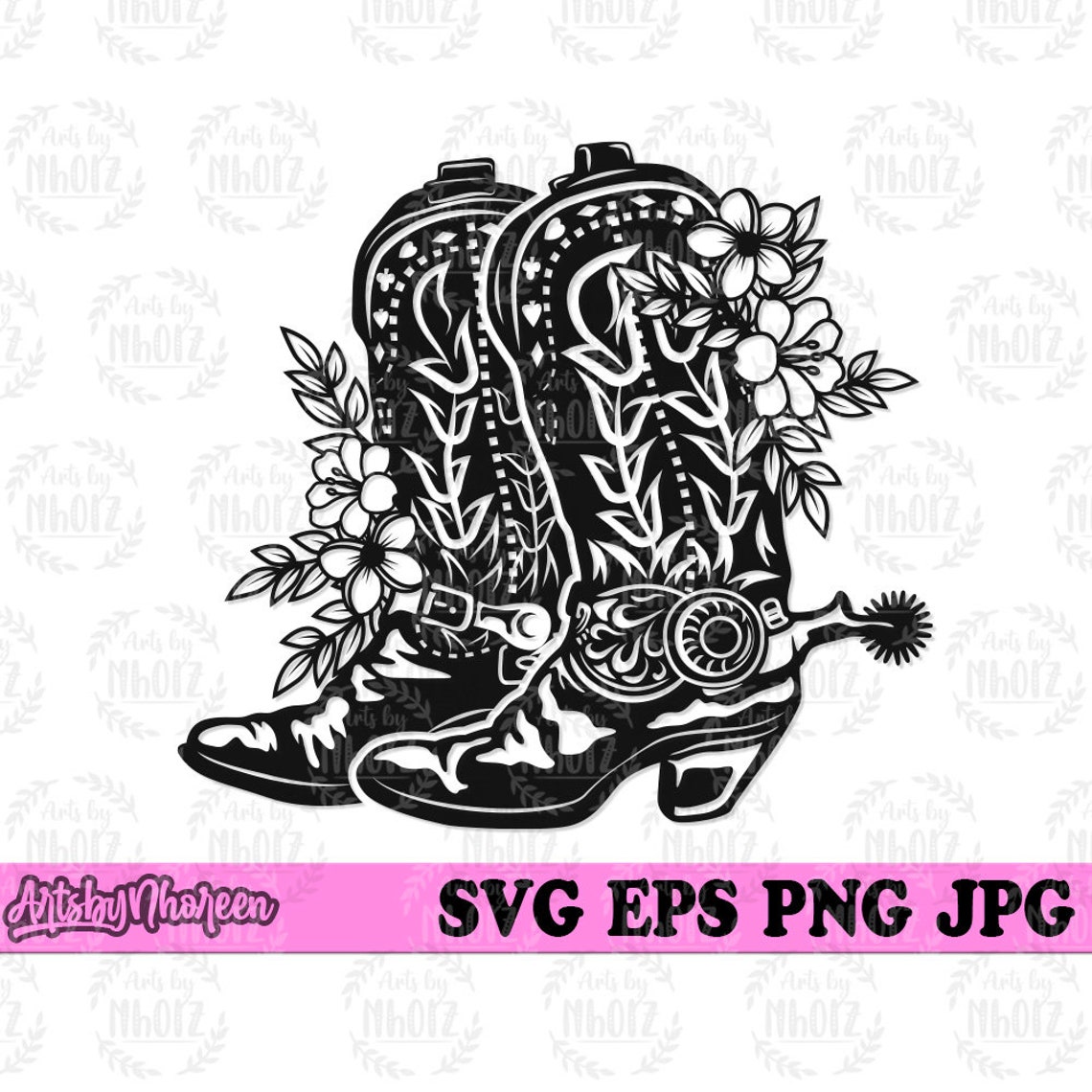 Floral Cowboy Boots Svg | Western Clipart | Cowgirl Stencil | Cowboy ...