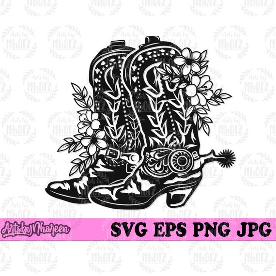 Floral Cowboy Boots Svg Western Clipart Cowgirl Stencil - Etsy