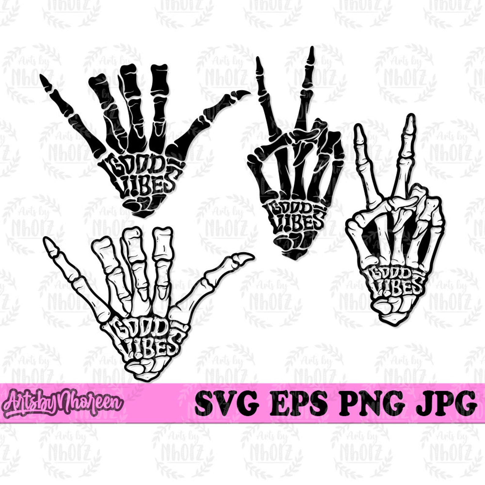 Skeleton Hand Good Vibes Svg Skeletal Palm Clipart Shaka - Etsy