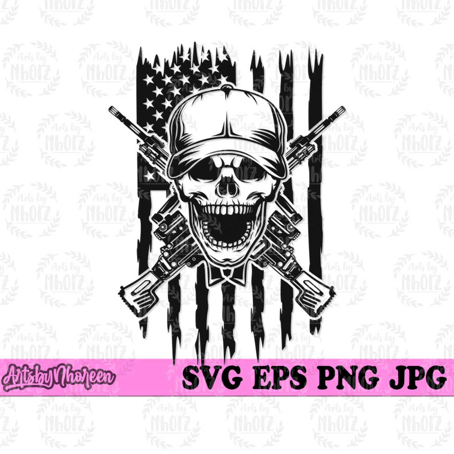 US Military Skull and Guns Svg USA Soldier Clipart Army - Etsy