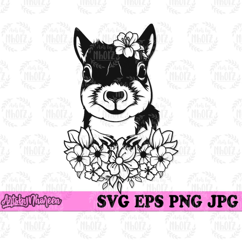 Cute Floral Squirrel Svg Flower Squirrel Clipart Woodland Etsy