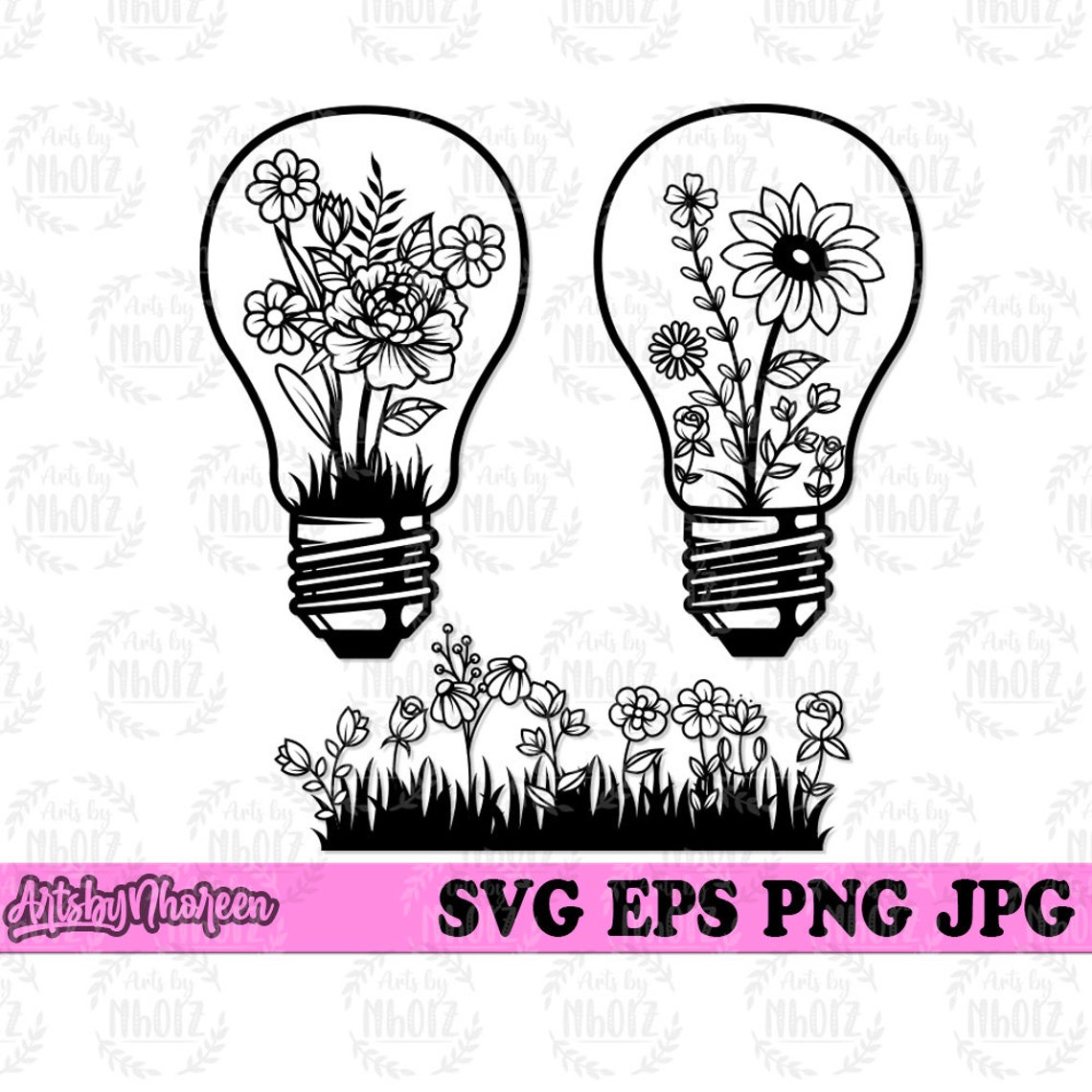Lightbulb Wildflowers Svg Floral Inside the Bulb Clipart - Etsy
