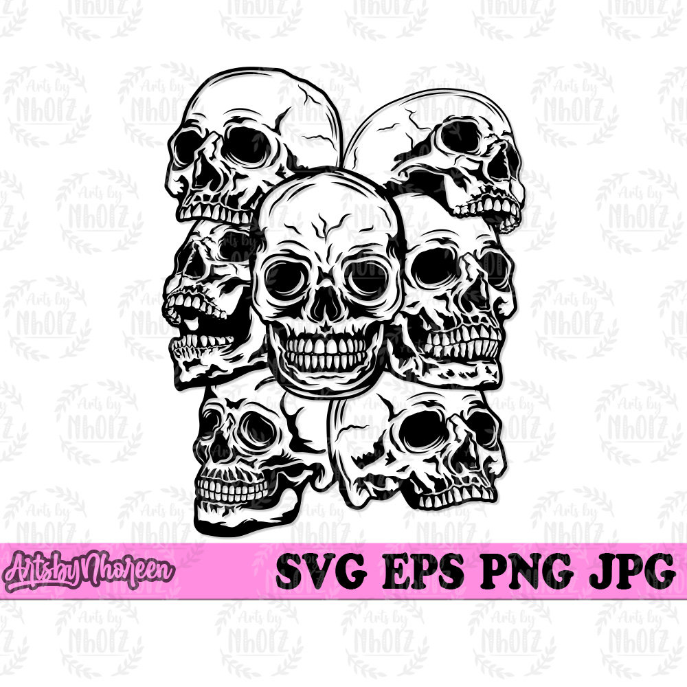 Pila de skull svg, Clipart de cabeza esquelética, paquete de archivo de ...