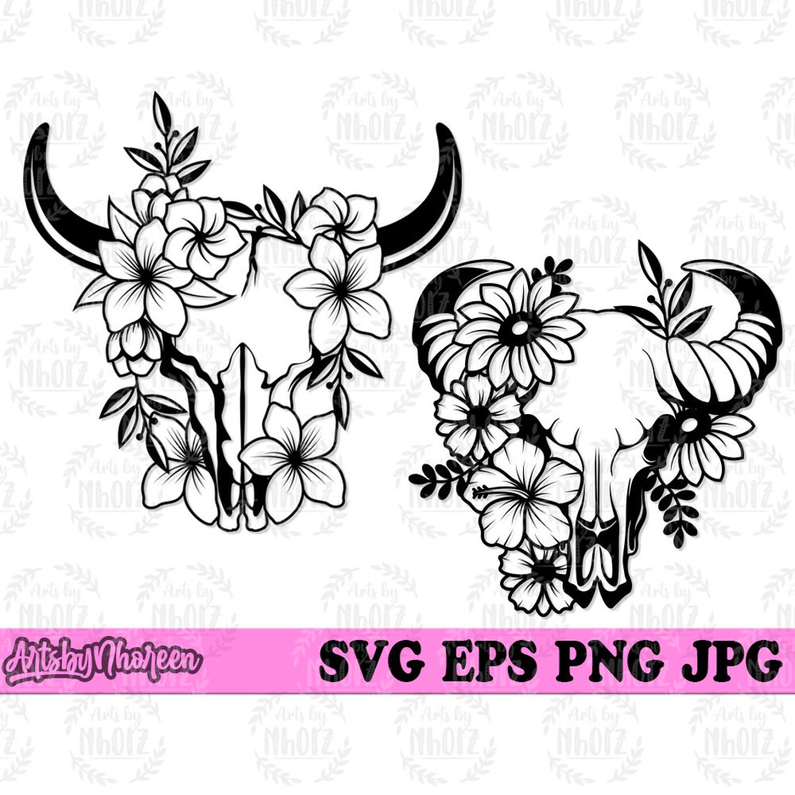 Cow Skull Svg Floral Cow Head Clipart Boho Bull Cut File - Etsy