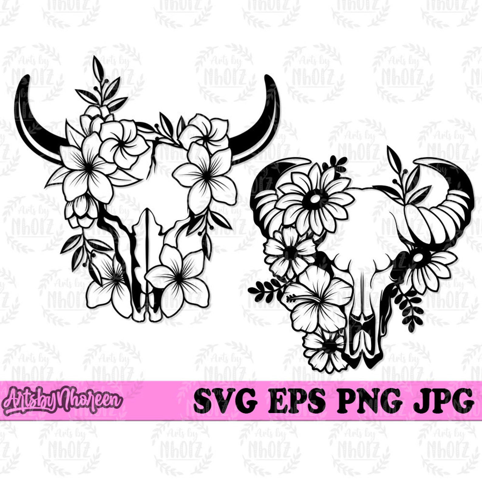Cow Skull Svg Floral Cow Head Clipart Boho Bull Cut File - Etsy