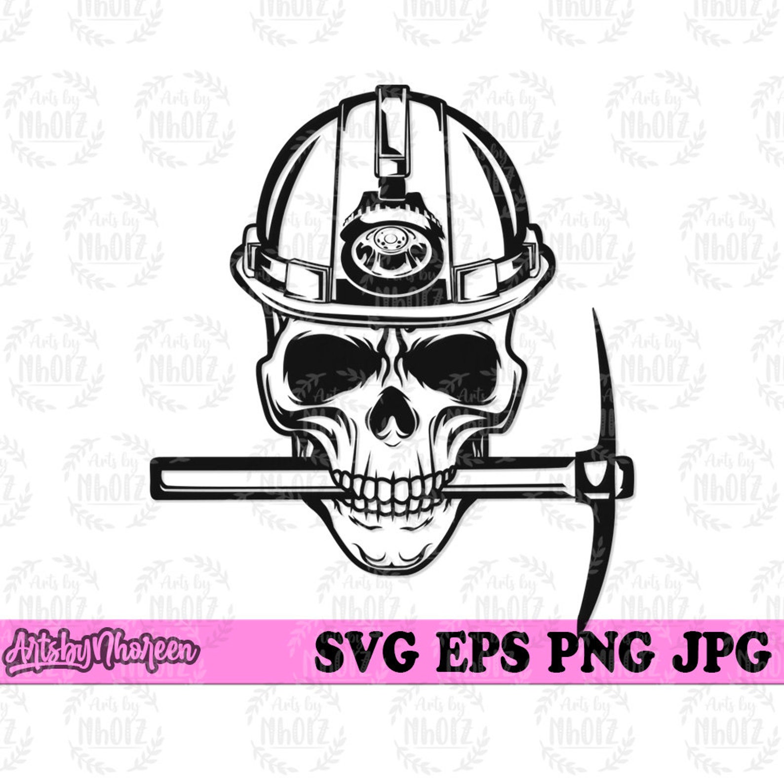 Mining Skull Svg Gothic Skeletal Head Miner Biting Pick - Etsy Singapore