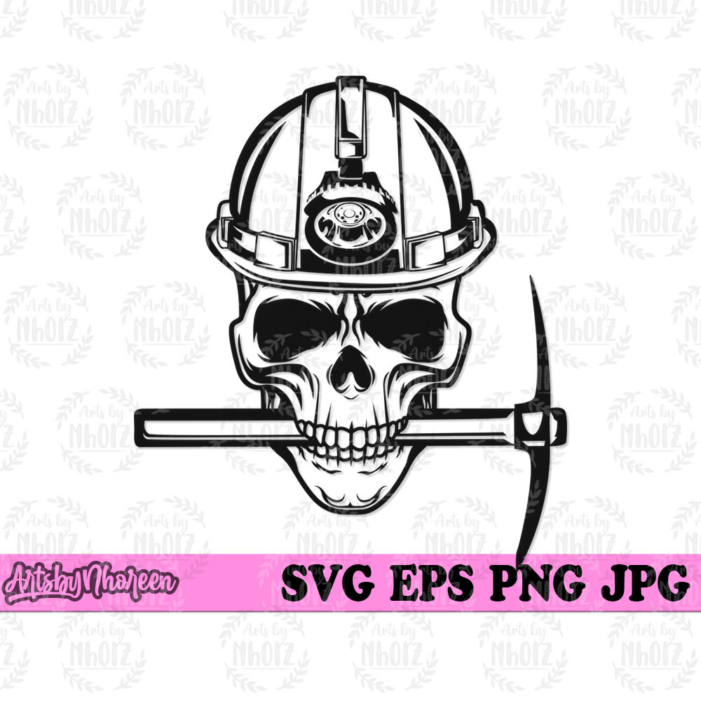 Mining Skull Svg Gothic Skeletal Head Miner Biting Pick | Etsy