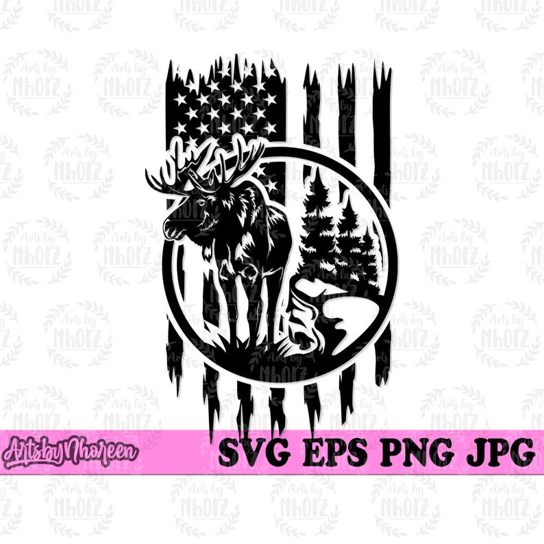 US Moose Scene Svg, Adventure Svg, Camping Svg, Moose Stencil, US Moose ...