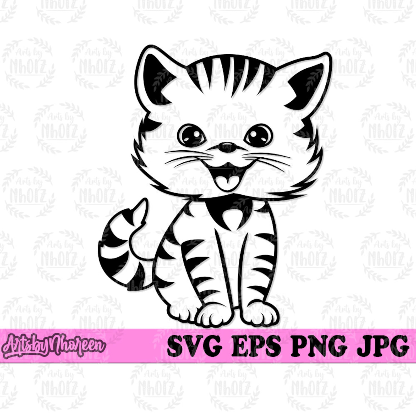 Cute Kitten SVG File Cat Digital Illustration Cut Files Cute - Etsy