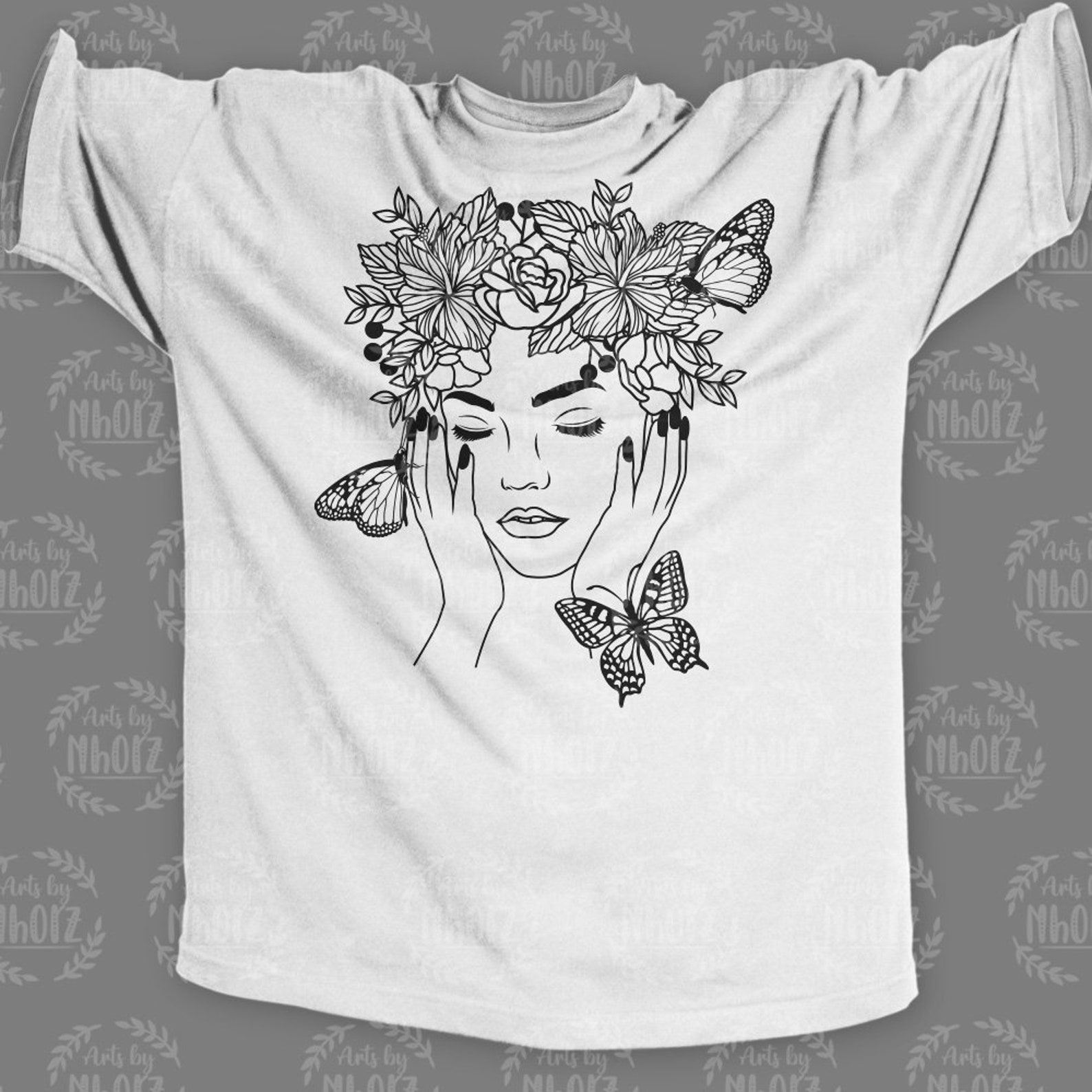 Woman Floral Svg Pretty Girl With Flower Headdress Stencil - Etsy