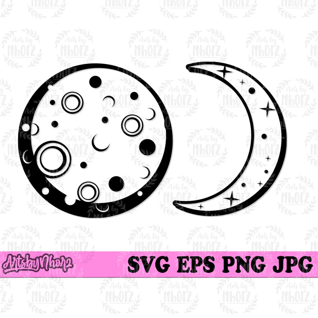 2 Moons Illustration, Moon Svg, Moon Clipart, Moon Cutfile, Moon Png ...