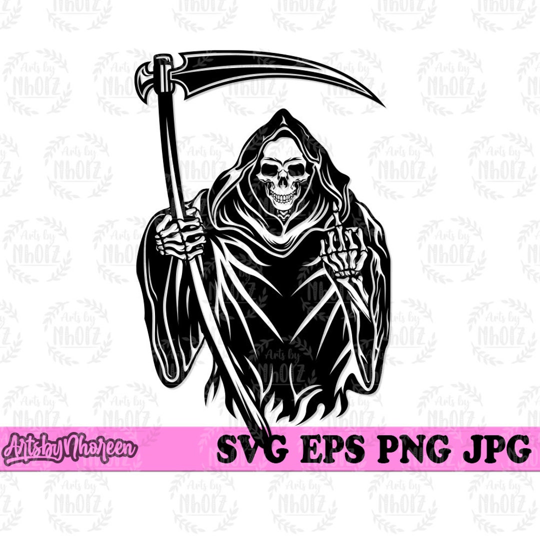 Grim Skull Middle Finger Svg, Halloween Custom T-shirt Design Png, Grim ...