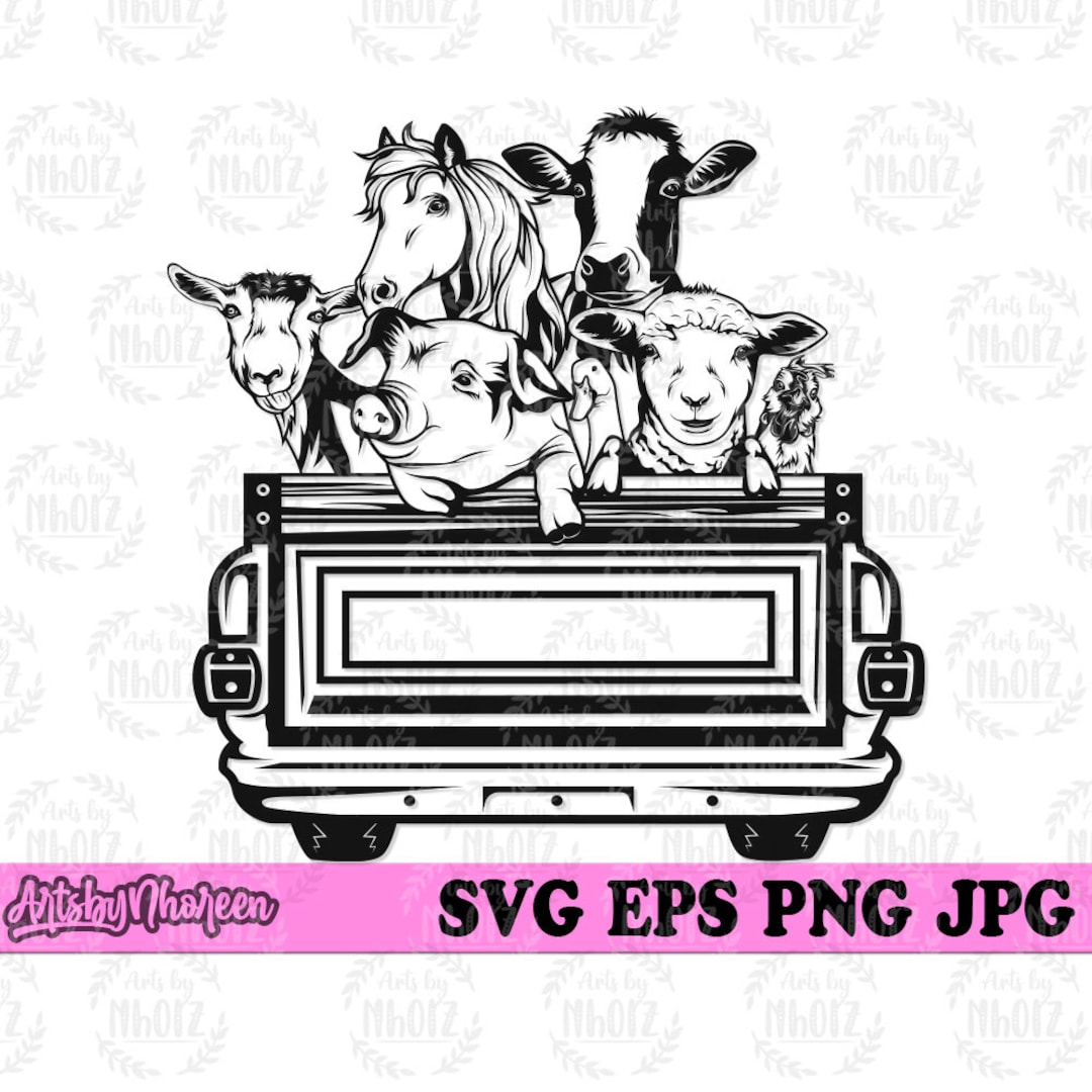 Farm Animals in Farm Truck Svg, Peeking Pig Clipart, Farm Goat Cut File ...