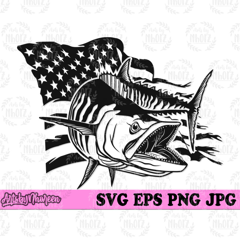 US Flag Mackerel Fish Svg Sea Water Fishing Clipart Angler - Etsy