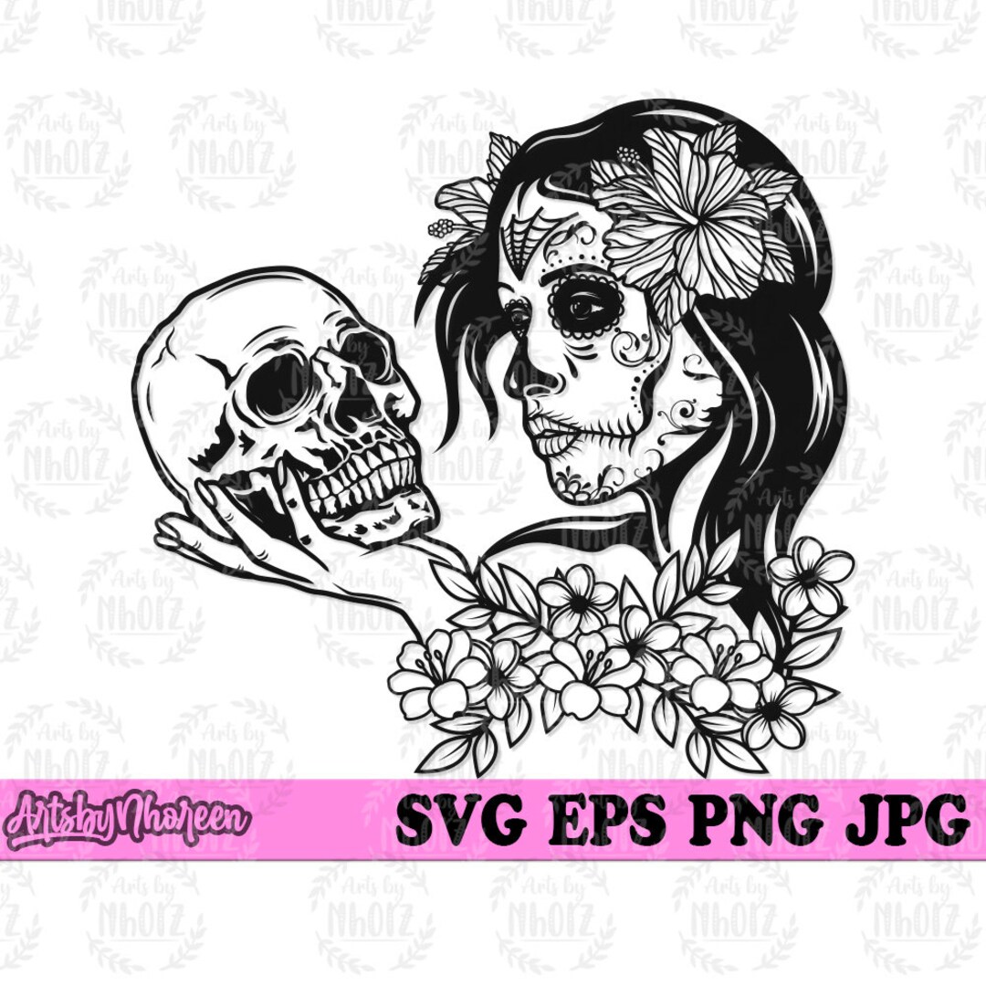 Sugar Skull Svg | Halloween Mom Cut File | Floral Catrina Stencil ...
