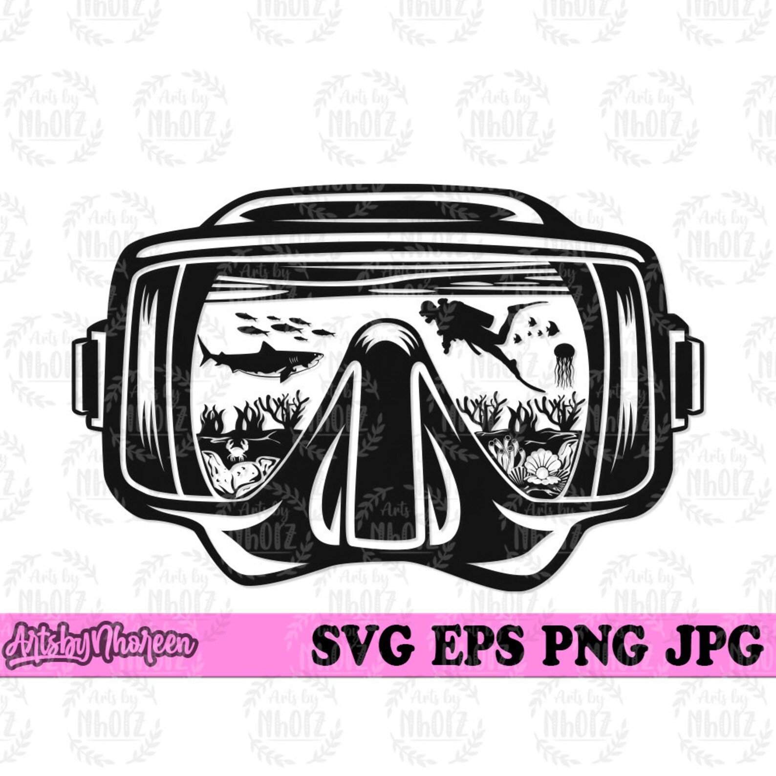 Scuba Mask Ocean Scene Svg, Diving Goggles Clipart, Dive Shop Jpeg ...