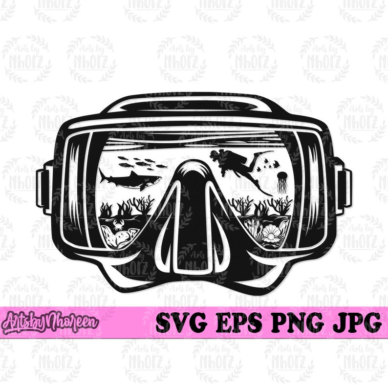 Scuba Mask Ocean Scene Svg Diving Goggles Clipart Dive Shop - Etsy