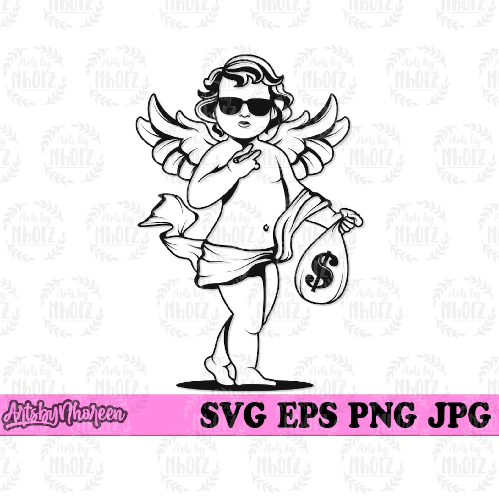 Gangster Cherub With Money Bag Svg Hipster Cupid Cut File - Etsy