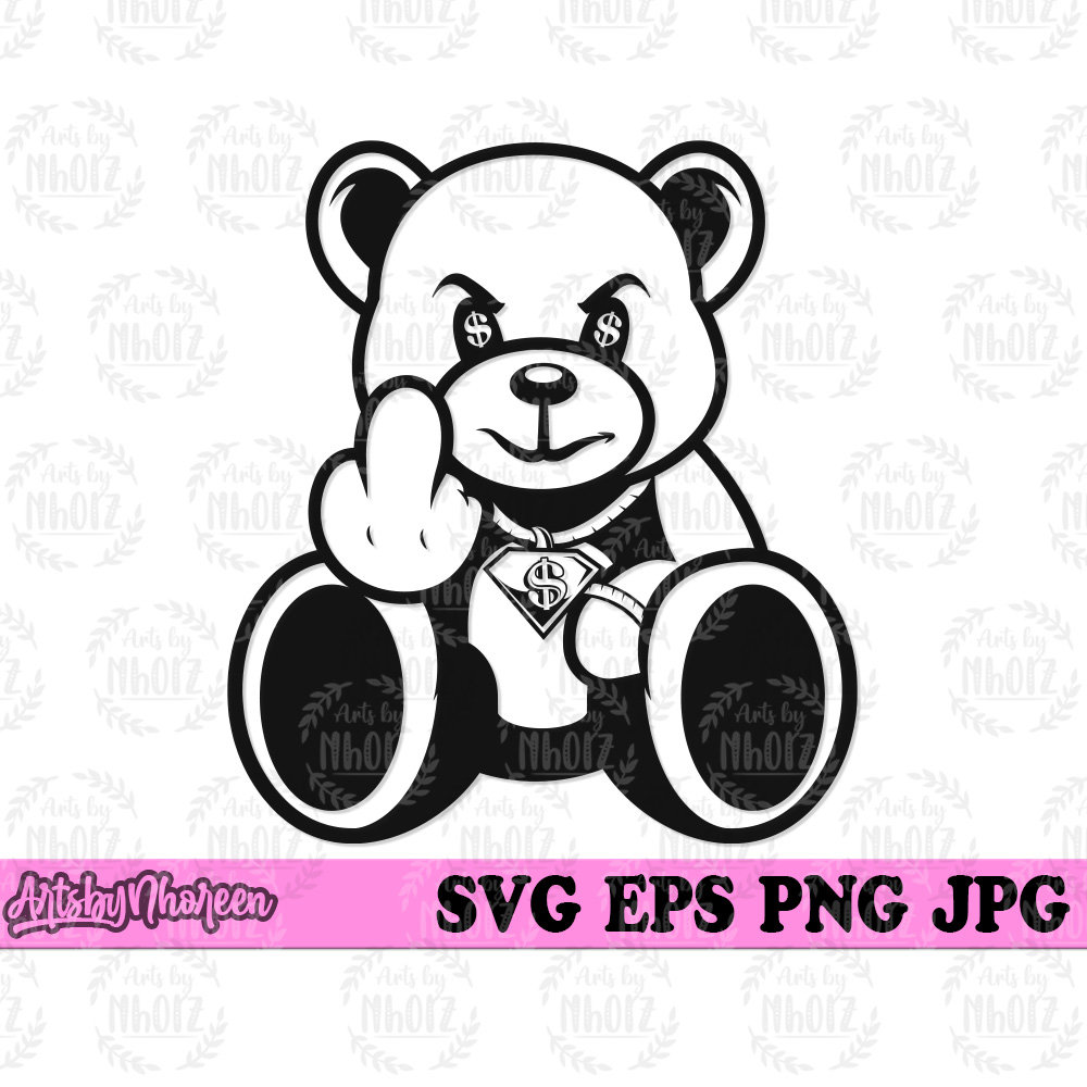 Gangster Teddy Middle Finger Svg Hipster Cut File Mafia Bear - Etsy India