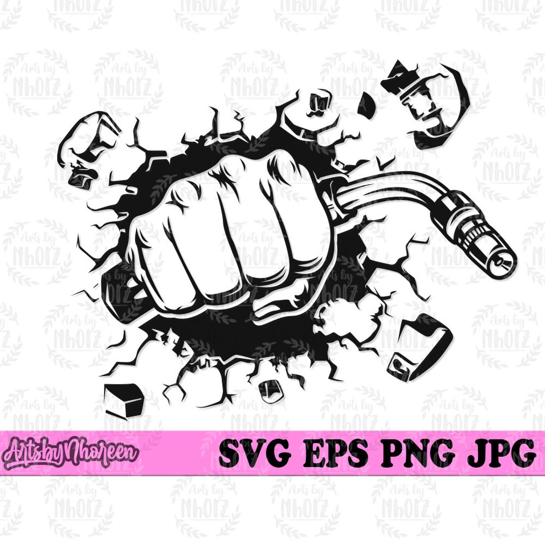 Smashing Wall Welder Fist Svg, Smashed Punch Clipart, Welding Stencil ...