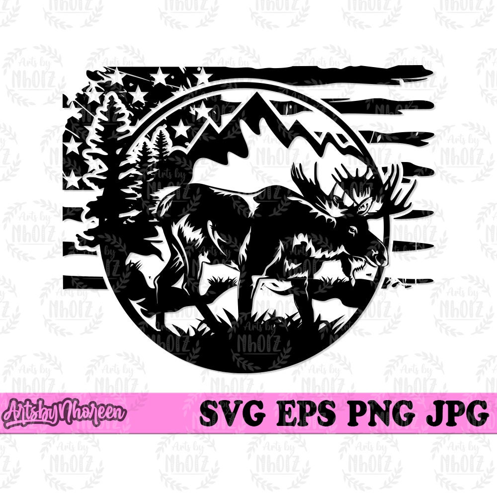 US Moose Scene Svg Moose Clipart US Outdoor Svg Moose - Etsy