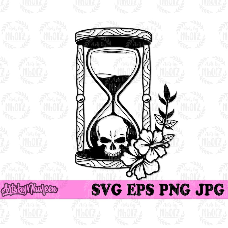 Hour Glass Skull Svg Floral Sand Timer Clipart Time Keeper - Etsy