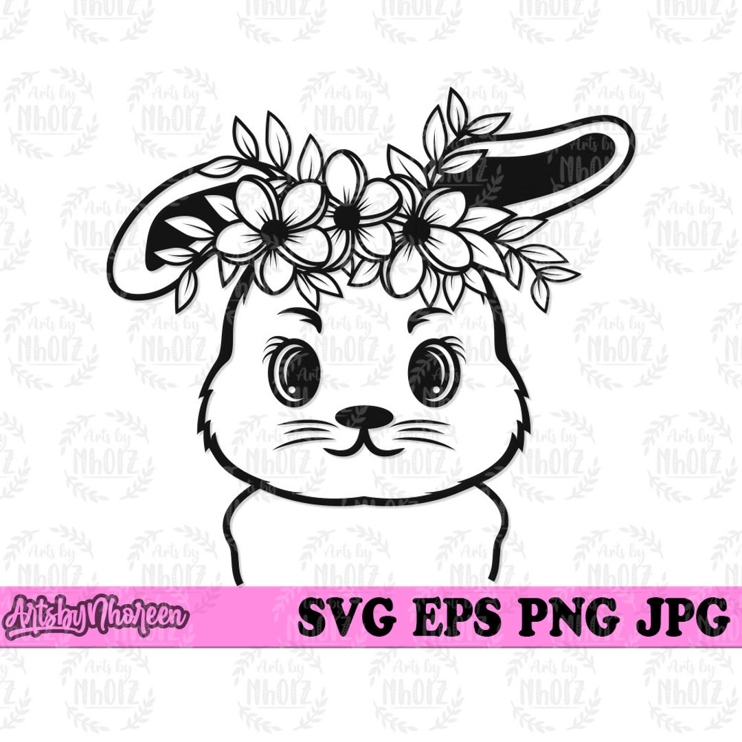 Flora Bunny Svg, Cute Flower Rabbit Stencil, Easter Sunday Clipart, Egg ...
