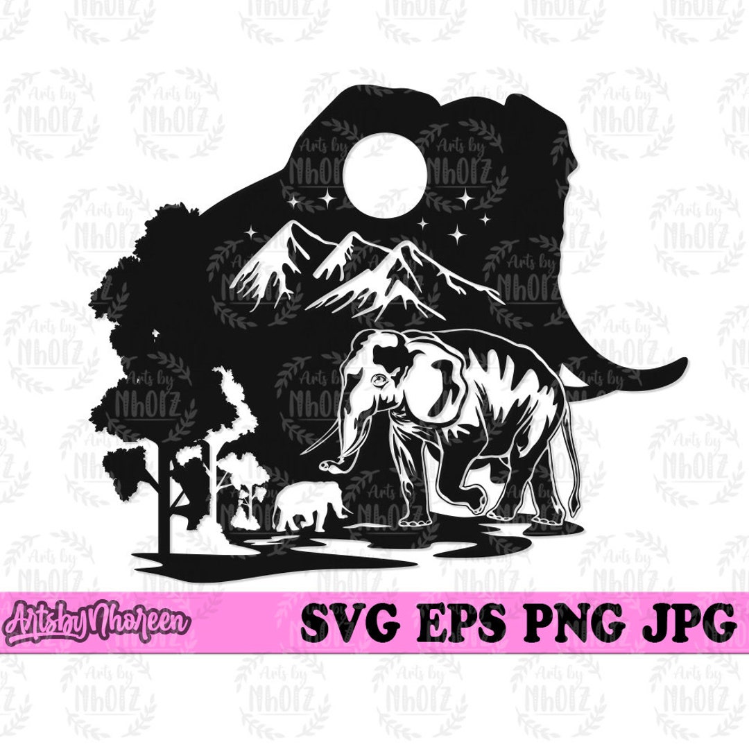Wild Elephant Scene Svg, Wilderness Clipart, Wild Animal Cut File ...