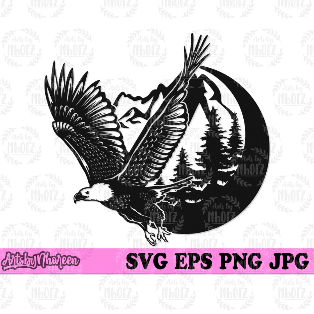 Eagle Scene Svg, Big Bird Clipart, American Flying Animal Cut File ...