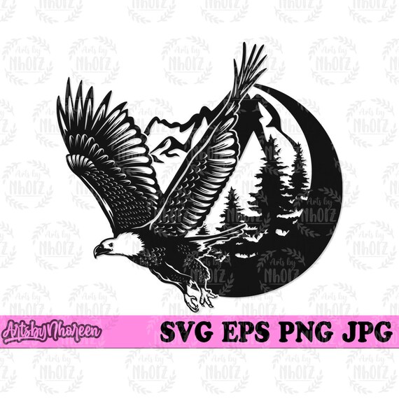 Eagle Scene Svg Big Bird Clipart American Flying Animal Cut - Etsy