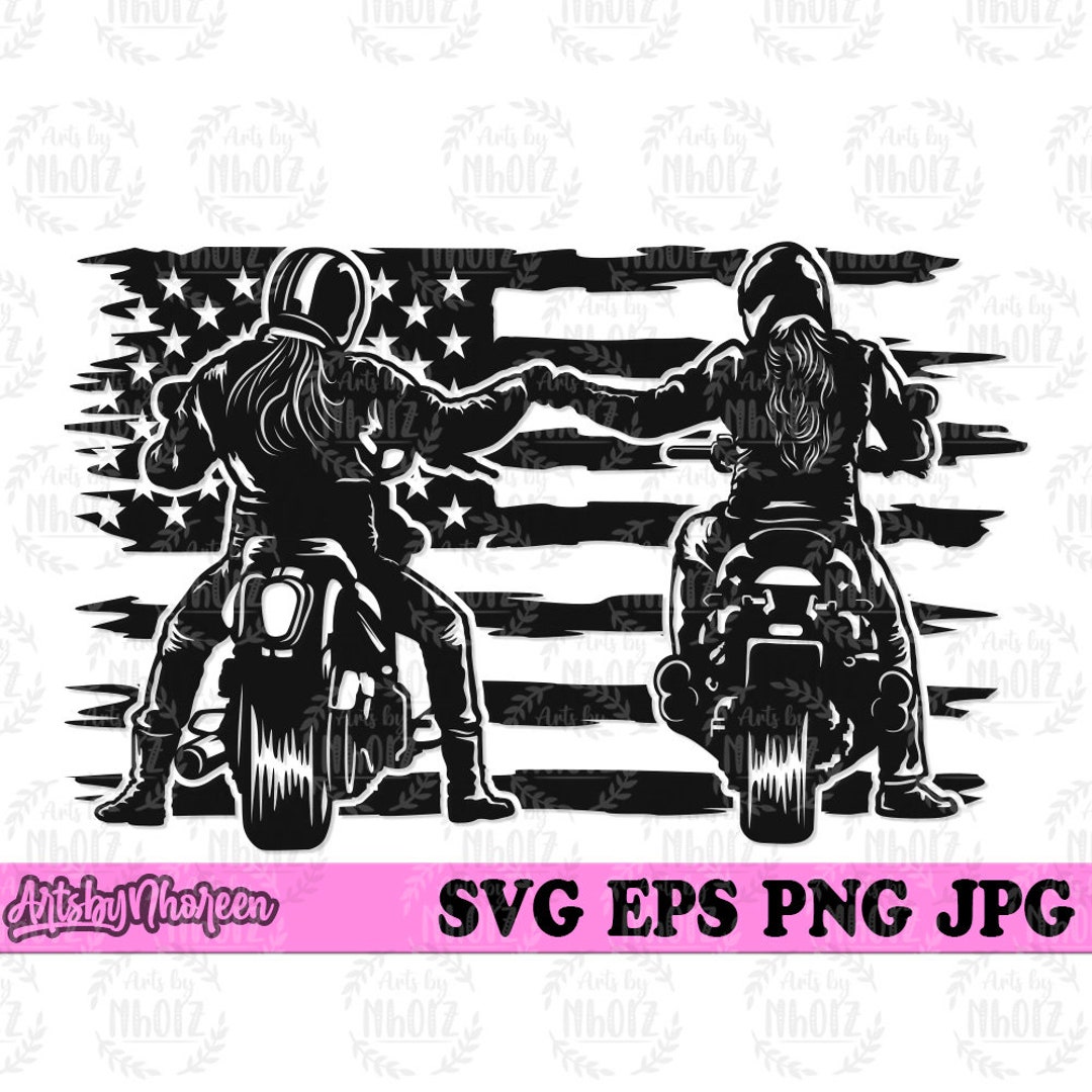 US Girl Biker Fist Bump Svg, Lady Rider Clipart, Ride in Tandem Cut ...
