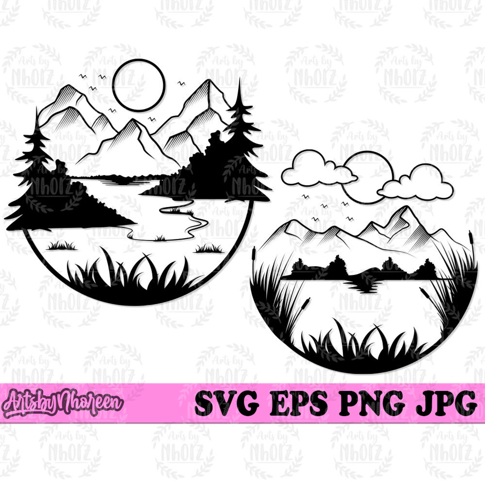 Lake View Svg Outdoor Scene Cut File River View Stencil - Etsy