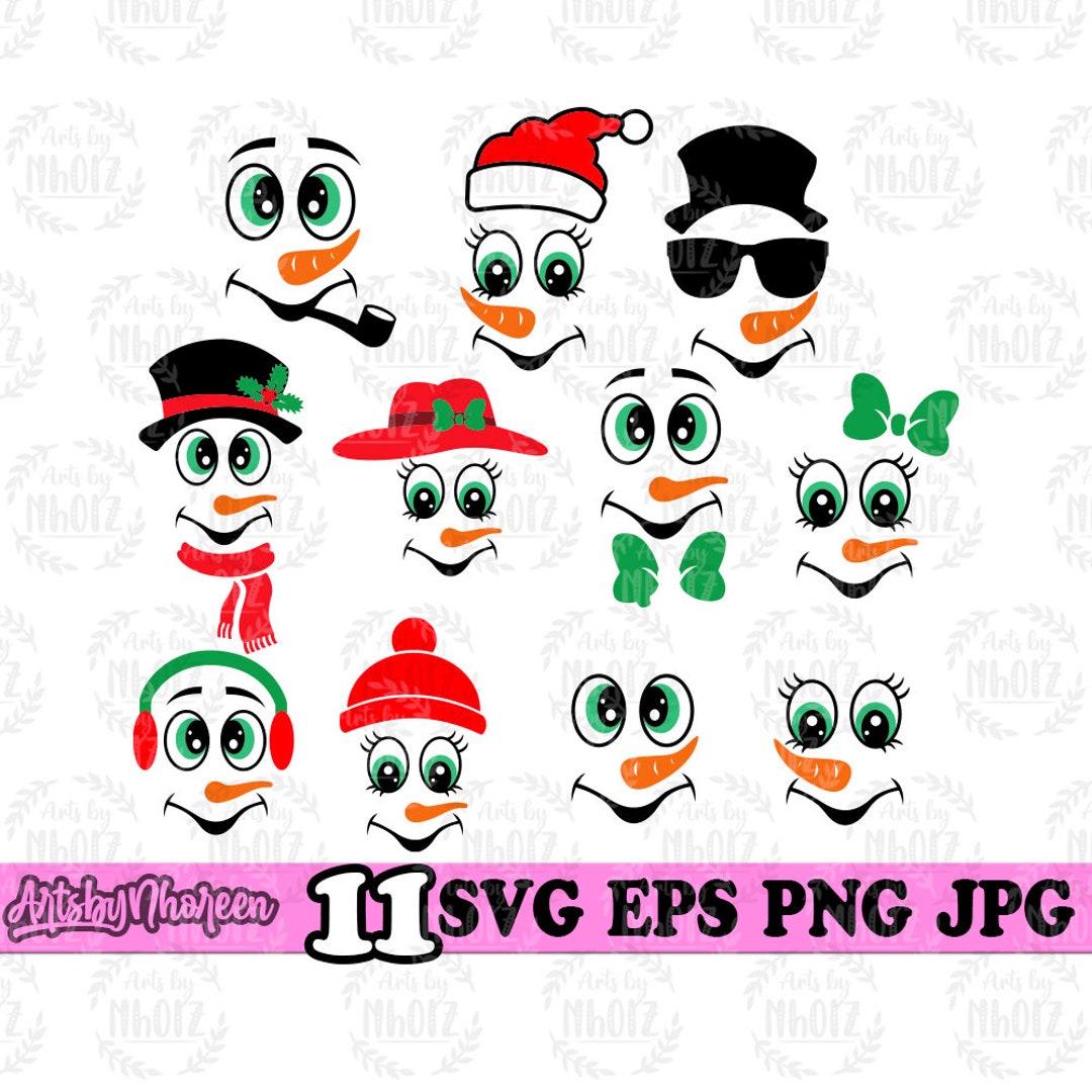 11 Snowman Faces SVG Bundle | Christmas Bundle PNG | Snow World Clipart ...
