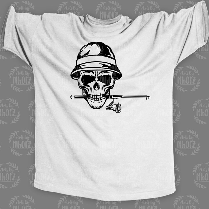 Skull Fishing Svg Skeleton Biting Casting Rod Clipart - Etsy