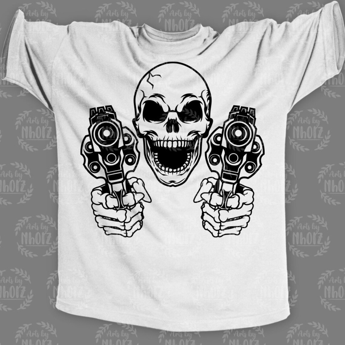 Skull With 2 Guns Svg Human Skeletal Head Clipart Gun Owner - Etsy