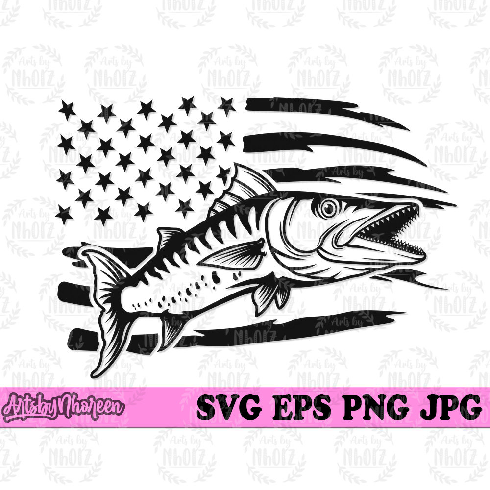US Barracuda Svg, Ray Finned Fish Clipart, USA Sports Fishing Shirt Png ...