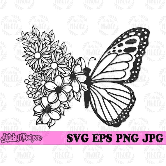 Floral Butterfly Svg Flower Flying Insect Stencil Butterfly | Etsy