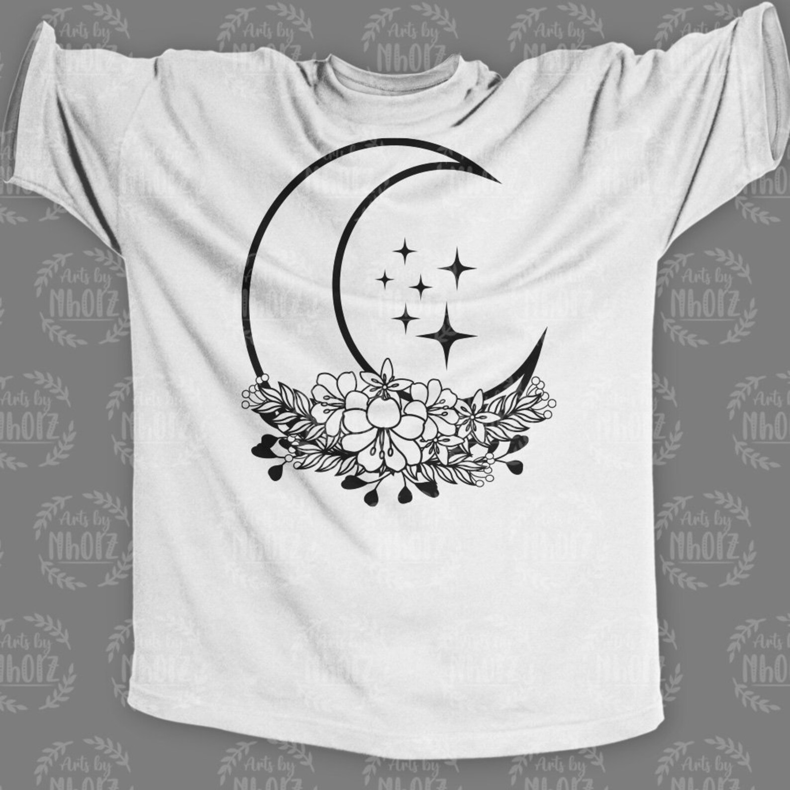 Moonshine Florals Svg, Flower Moon Clipart, Quarter Moon Stencil ...