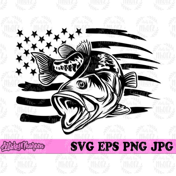 US Large Mouth Bass Fish Svg Lake Fishing Clipart Angler Dad - Etsy