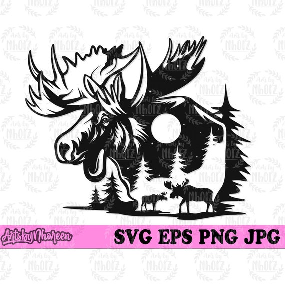 Moose Scene Svg Outdoor Animal Clipart Forest Life Cut File - Etsy