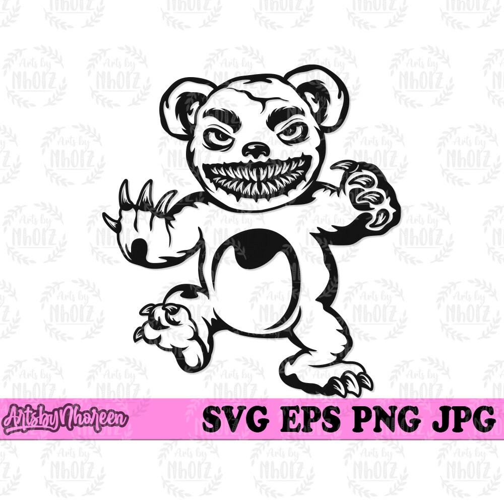Scary Teddy Svg Spooky Teddy Bear Clipart Creepy Grizzly - Etsy UK