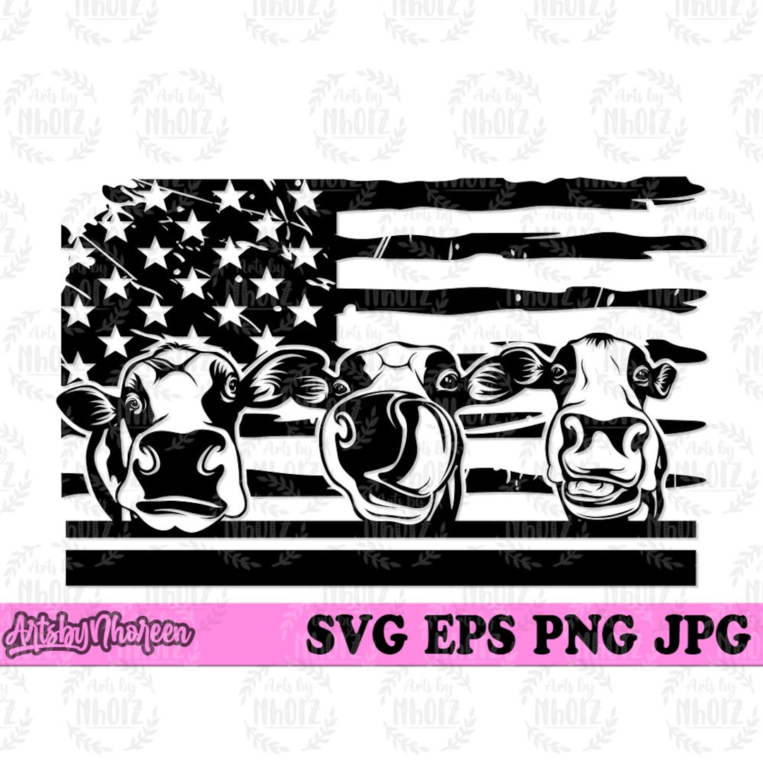 US Flag Funny Cow Svg, Farm Life Cut File, Farm Cow Stencil, Barn ...